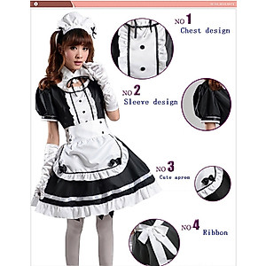 Japanese Anime Sissy Maid Dress Cosplay Sweet Classic Fancy Apron Socks Gloves Faux Fur Cat Furry Headwear Set(L)