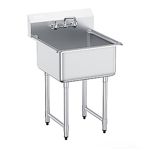 VEVOR Stainless Steel Prep & Utility Sink, 1 Compartment Free Standing Small Sink Include Faucet & legs, 27"x41" Commercial Single Bowl Sinks for Garage, Restaurant, Kitchen, Laundry, NSF Certified