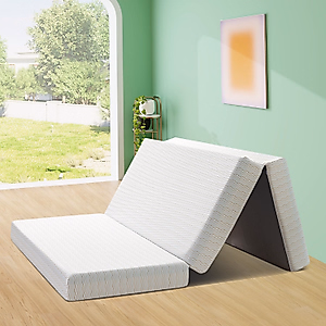 MUUEGM Folding Mattress, 6 Inch Tri-fold Memory Foam Mattress, Fordable Mattress with Removable Cover, Trifold Mattress Topper for Camping&Indoors,CertiPUR-US Certified,Full Size