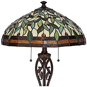 Robert Louis Tiffany Leaf and Vine II Traditional Victorian Tiffany Style Floor Standing Lamp 60" Tall Bronze Gold Amber Green Stained Glass Dome Shade Decor for Living Room Reading House Bedroom