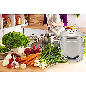 Abakoo 1.8 Gallon Compost Bin Container Kitchen Compost Bin, Compost Pail with Stainless Steel Lid, Countertop Kitchen Trash Can (includes totally 2 filters)