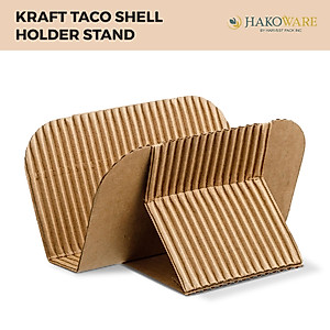 [200 Count] Aura by Harvest Pack Disposable Kraft Taco Holder Stand Plates, Serving Rack for Hot Dogs Waffle Sandwiches Shawarmas Gyros Pita Wraps, Taco Trays for Taco Party