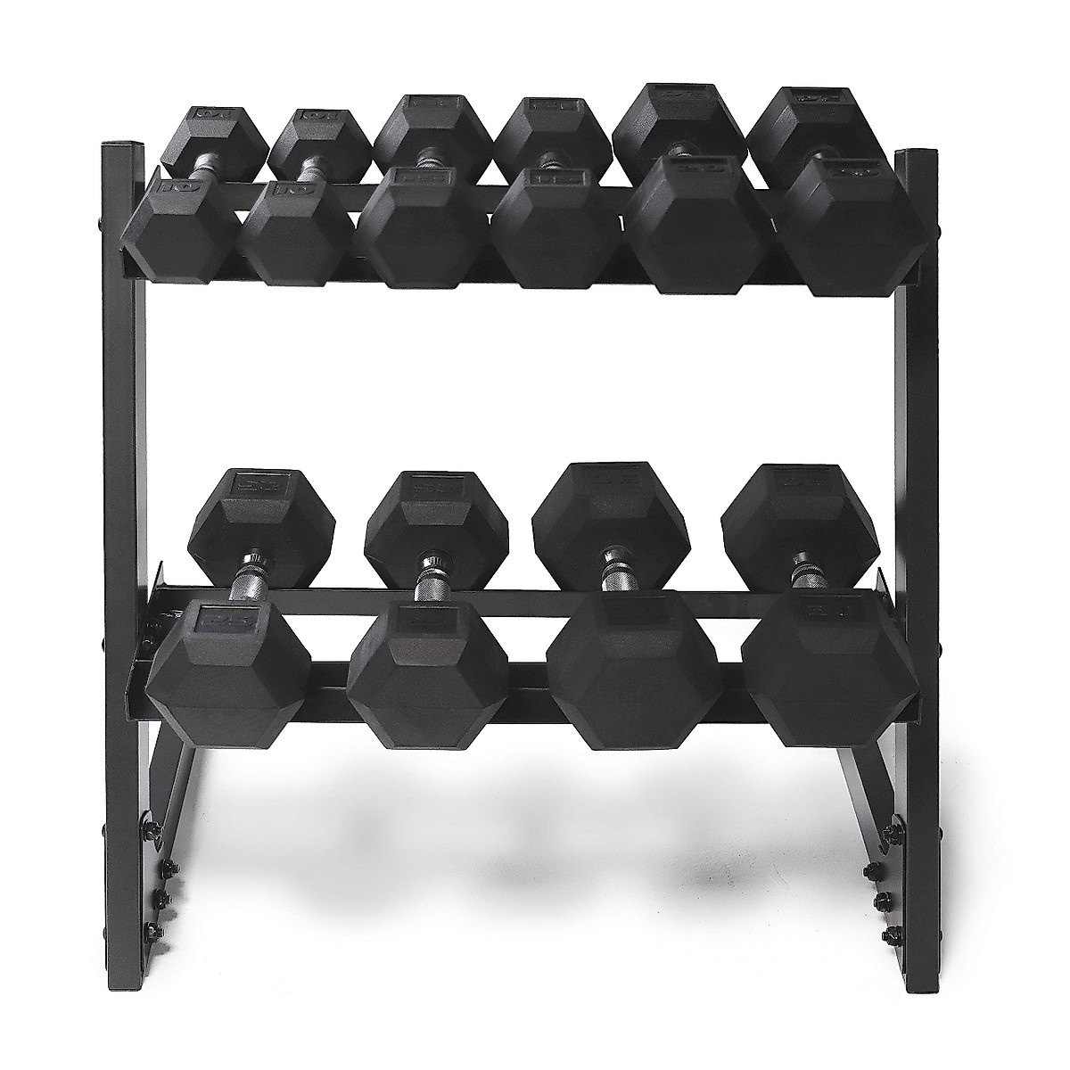 WF Athletic Supply Rubber Coated Hex Dumbbell Set Non-Slip Hex Shape for Muscle Toning, Strength Building, Weight Loss - Multiple Choices Available (d. 200LB Dumbbells Set with Two Tier Storage Rack)