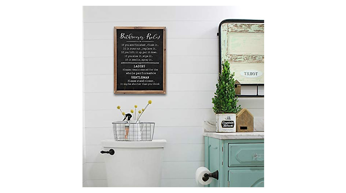 Wartter Rustic Bathroom Rules Sign - Funny Farmhouse Wall Decor