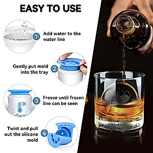 [4 Pack] Longzon Crystal Clear Ice Ball Maker Mold, Ice Cube Tray, Whiskey Ice Mold Large 2.4 Inch, Silicone Round Ice Cube Tray for Freezer, Sphere Ice Mold Maker for Whiskey, Cocktails and Drinks