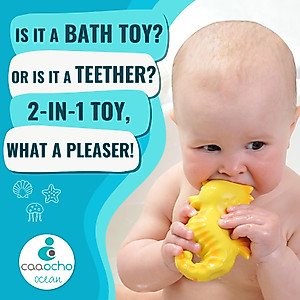 caaocho Pure Natural Rubber Bath Toy - Nalu The Seahorse Baby Toy - Hole Free Bath Toys, BPA Free Bath Toys for Infants, Without Holes Sealed Natural Rubber Baby Toy