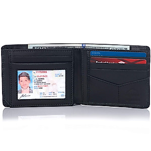 Alpine Swiss RFID Luka Men's Flip ID Wallet Deluxe Capacity ID Bifold With Divided Bill Section Camden Collection Smooth Finish Black Comes in a Gift Box