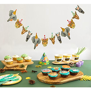 Jungle Safari Animals Party Decorations,Wild Animal Birthday Party Banner,Zoo Birthday Party Decorations,Animal Theme 1st Birthday Party Bunting Garland,Wild One Baby Shower Supplies,Woodland Animal Theme Decorations