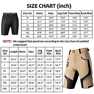 ROCKBROS Mountain Bike Shorts MTB Bike Shorts for Men Padded Mountain Bike Shorts Khaki