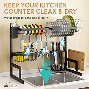 Oh Hommie Dish Drying Rack for Kitchen Counter, Dish Drainers for Kitchen Counter, Dish Rack Over Sink, Stainless Steel, Large Dish Drying Rack
