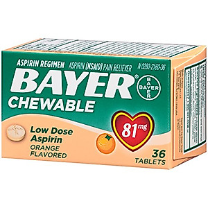 Aspirin Regimen Bayer, 81mg Chewable Tablets, Pain Reliever, Orange, 36 Count