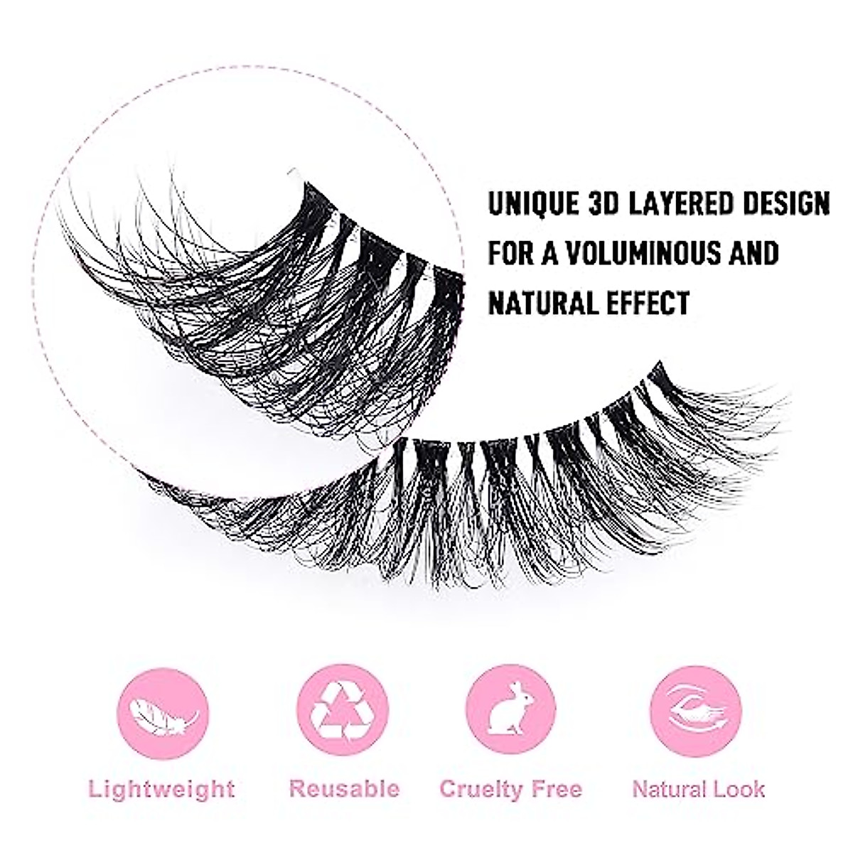 KSYOO D Curl 12-20mm Long Fluffy Mink Lashes, Clear Band Faux Mink Dramatic Curl Lashes that Look Like Lash Extension,Big Wispy Thick Volume strips lashes-5 Pairs (Clear Band V2)