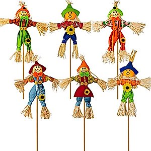 6 Pieces Mini Scarecrow on a Stick Fall Decoration Small Scarecrow Thanksgiving Decor Autumn Fall Harvest Standing Scarecrow Decor for Autumn, Halloween, Thanksgiving, Garden, Home, Yard, Porch()
