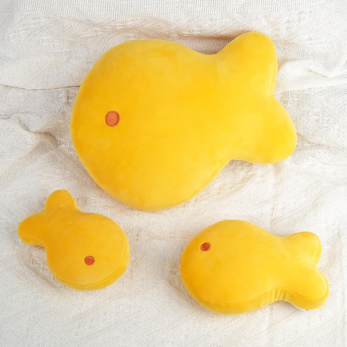 BenBen Goldfish Plush Toys, Set of 3, Goldfish Cracker Plushies, 11.5”, 8.75” and 7” Cute Gold Fish Stuffed Animal, Kawaii Food Plush, Fun Decorative Pillows for Room Décor