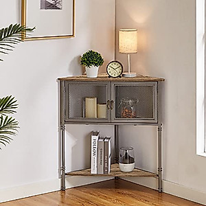VECELO 3-Tier Corner Shelf with Storage Cabinet, 29" Tall Multiple Purpose Free Standing Shelves Organizer for Small Spaces, Living Room, Bedroom, Kitchen, Balcony, Grey