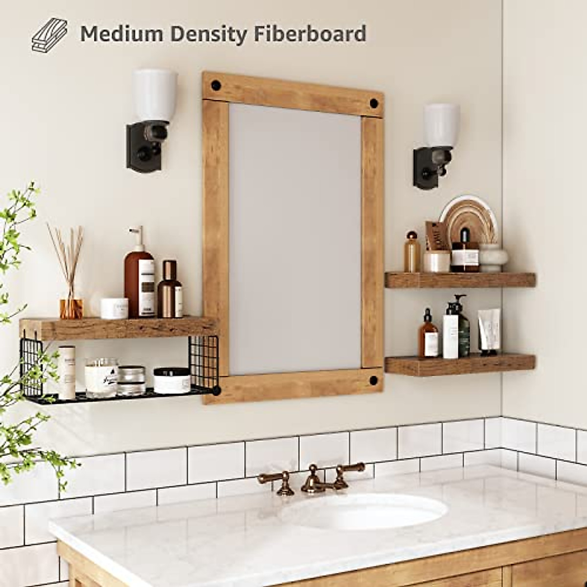 QEEIG Bathroom Shelves Over Toilet Wall Mounted Floating Shelves Farmhouse Shelf Toilet Paper Holder Small 16 inch Set of 3, Rustic Brown