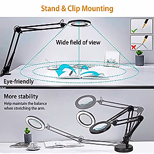 Magnifying Glass With Light And Stand, Moclever 8x Magnifying Lamp, 2-In-1 Desk Lamp & Clamp,Craft Lamp With 10 Brightness 3 Modes, Led Lighted Magnifier With Light For Close Work Reading Repair Craft
