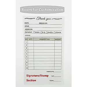 Thank You Receipt Book for Small Businesses 4x7 inches 2-Part Carbonless White Yellow 50 Sets 100 Sheets per Book with Wrap Around Cover Blank Signature Stamp Section (1 Black)