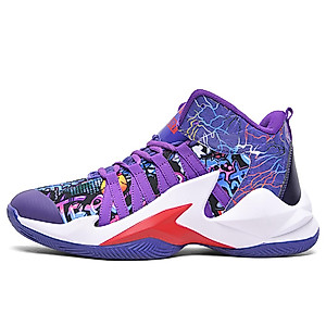 ESXGED Womens Lightweight Basketball Shoes Mens School Training Running Non-Slip Casual Shoes Comfy Sneakers Purple Size 7w/6m