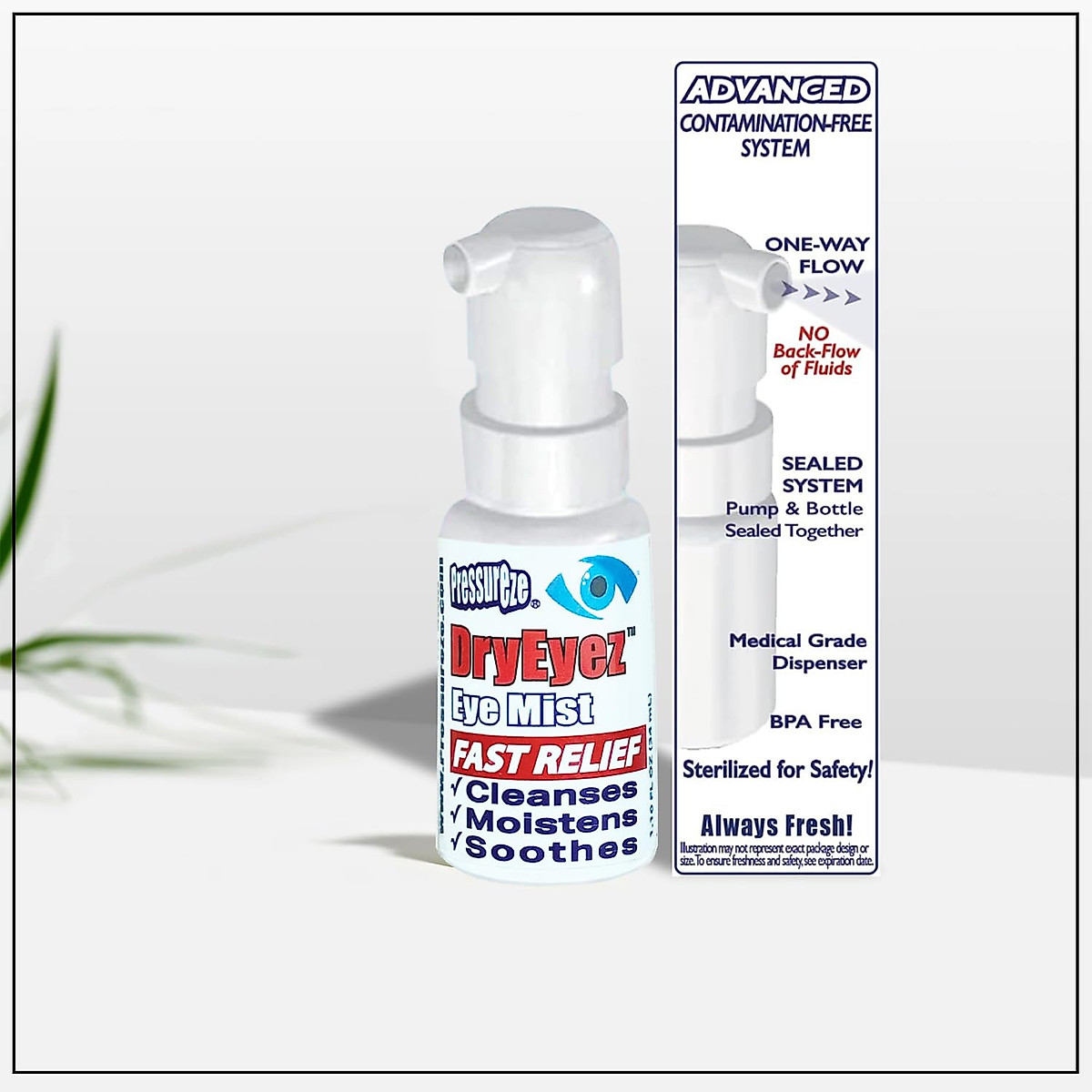 Pressureze DryEyez Natural Eye Relief for Sensitive Eyes. Dry Eyes, Sore Eyes, Irritated Eyes, Preservative-Free, Sterile. Cleanses, Moistens, Soothes 33ml, Made in USA (Pack of 1)
