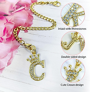 LUHOHI Cup Charms for Stanley Handle- Crown Letter Charms Accessories for Stanley Handle 40 Oz Tumblers Gold Initial Keychain Water Bottle Cup with Diamond Glitter Jewelry Personalized Decorations C