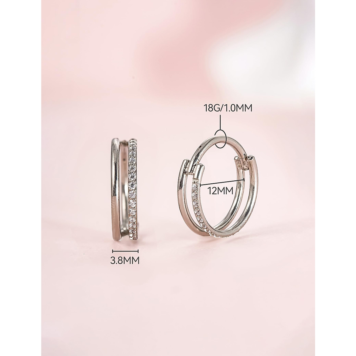 G23 Pure Titanium Huggie Hoop Earrings,12mm Hypoallergenic for Sensitive Ears Pave Cubic Zirconia (18G（1.0mm） Silver)