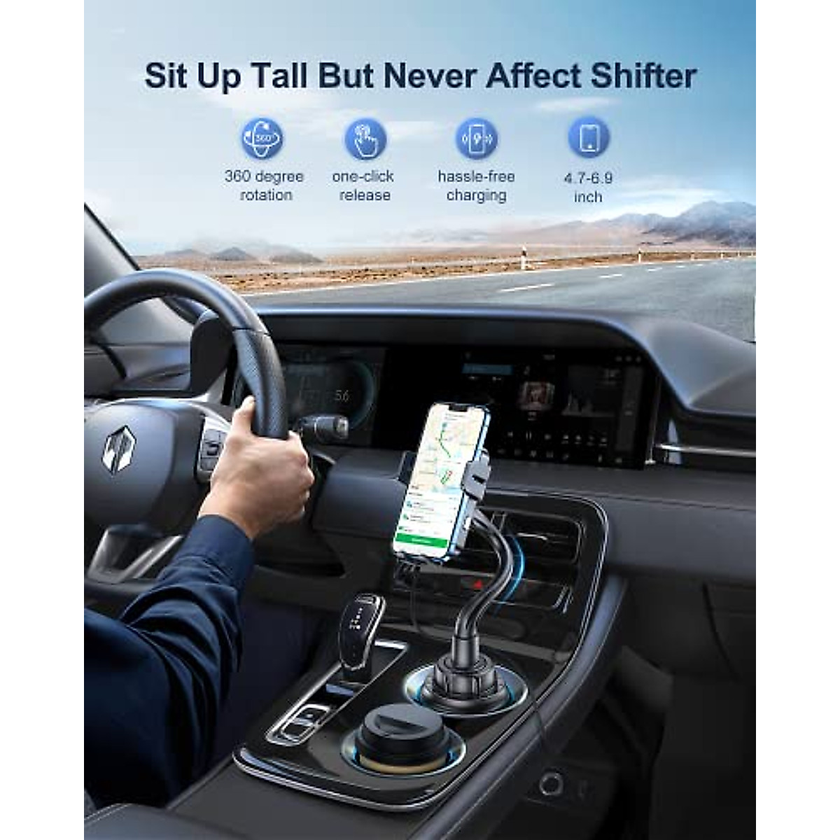 Wireless Car Charger, Cup Holder Wireless Charger, Tollefe 15W Qi Fast Charging Phone Holder, Auto Clamping Height Adjustable Non-Shaking Phone Mount for iPhone 14 13 12 Pro Max X XR, Samsung S22 S21