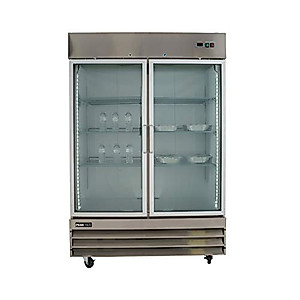 PEAKCOLD Double Glass Door Commercial Refrigerator - Stainless Steel; 47 Cubic Ft, 54" W