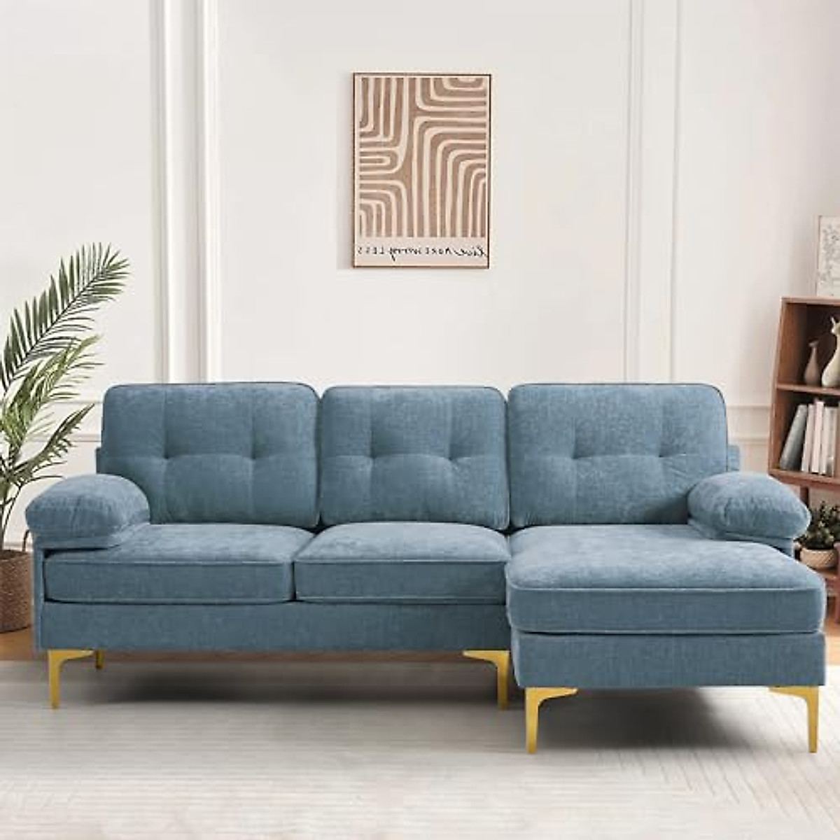 COCOLHOME L- Shaped Sectional Sofa 85" Convertible Modern Upholstered Couch Chenille Fabric with Reversible Chaise Detachable Washable Cover for Living Room, Apartment, Small Space (Light Blue)