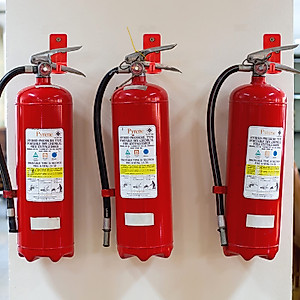 Fire Extinguisher Mount Fire Extinguisher Bracket for 5-20 lb Fire Extinguisher Wall Mount Universal Fire Extinguisher Holder Wall Hook with Screws Gaskets Self Adhesive Safety Sticker Sign (4 Sets)