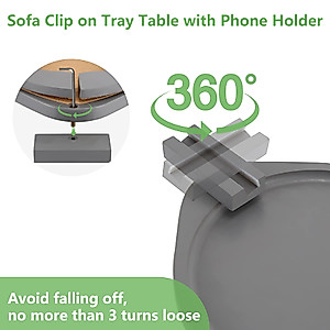 SINWANT Couch Arm Table, Bamboo Round Sofa Clip Tray Table with 360° Rotating Phone Holder,Sofa Arm Tray for Arm Chair Table, Folding Snack Eating Drink Tables