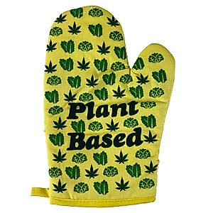 Plant Based Oven Mitt Funny 420 Weed Marijuana Pot Chef Kitchen Glove Funny Graphic Kitchenwear 420 Funny Food Novelty Cookware Yellow Oven Mitt