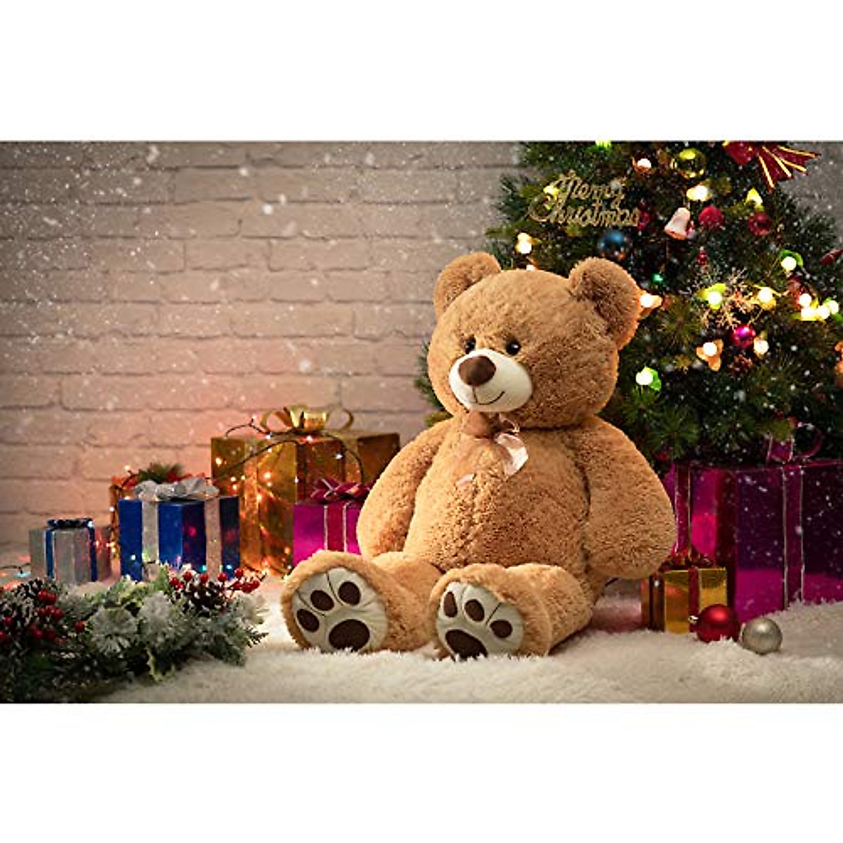 HollyHOME Teddy Bear Stuffed Animal Plush Giant Teddy Bears with Footprints Big Bear 36 inch Tan