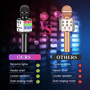 Anitiate Toy Microphone for Kids, Handheld Wireless Bluetooth Microphone for Adults with LED Lights Portable Karaoke Mic Speaker Player Recorder Machine for Birthday Home Party (Black)