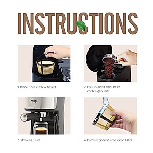 4 Cup Reusable Filter Basket With Closed Bottom Fits MrCoffee Coffee Maker and Brewer - Permanent Filter Replacement for Mr Coffee Gold Tone Basket-Style Filters