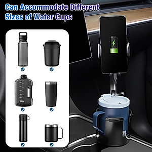 THIS HILL 3-in-1 Car Wireless Charger Cup Holder, Upgrade 15W Charging, Car Cup Holder Phone Mount with Adjustable Base & 360° Rotation Compatible for All Smartphones(with Car Adapter)