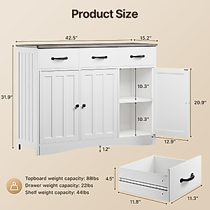 Gizoon Farmhouse Buffet Cabinet with 3 Drawers and Barn Doors, Stylish Wood Coffee Bar Cabinet with Adjustable Shelf, Modern Sideboard for Kitchen, Dining Room, Living Room, Grey