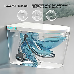 Klewo Smart Toilet with Voice Control, Toilet with Bidet Built In, AUTO Open&Close, Elongated 85MM Wider Heated Bidet Toilet Seat with Soft-close, Warm Water and Air Drying