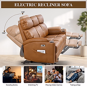 PALLOME Power Reclining Sofa, Electric 3-Seat Dual Recliner Sofa with USB Ports, Cup Holders, Wall Hugger Sofa & Couch for Living Room Home Theater Apartment RV (Brown)