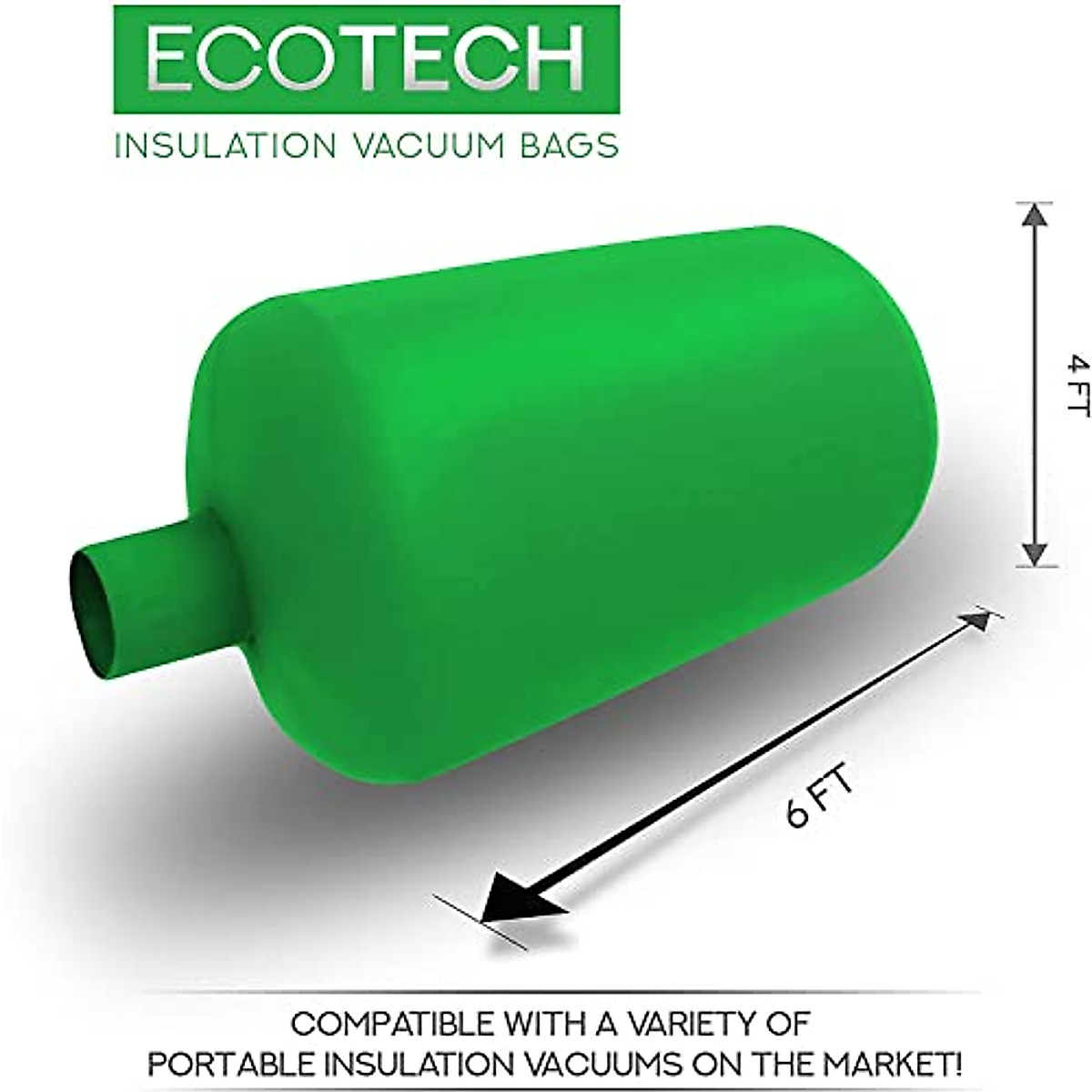 (10) Insulation Vacuum Bags for Heavy Duty Removal Dust | Polypropylene 6 FT x 4 FT Bag Holds Est 350 lbs [10 Pack, Green]