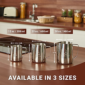 Milk Frothing Pitcher 12oz 350ml - Milk Jug 12 20 30oz - Measurements on Both Sides Inside Plus eBook - Stainless Steel Milk Frother Pitcher Espresso Cappuccino Coffee Latte Art Cup Steaming Pitcher