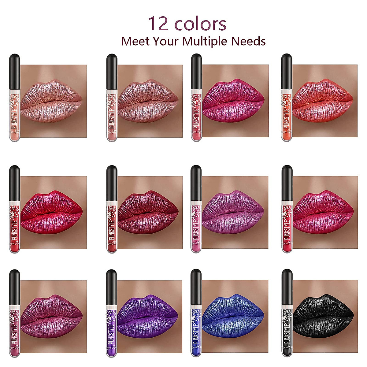 Gireatick 12 Colors Glitter Lip Gloss Set, 12Pcs Diamond Shimmer Metallic Liquid Lipstick Set, Long Lasting Waterproof Non-stick Cup Lip Gloss Glow Cosmetic Kit