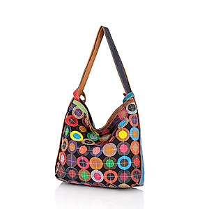 Segater Women's Multicolor Tote Genuine Leather Random Circle Colorful Splicing Hobo Purse Ladies Shoulder Handbag
