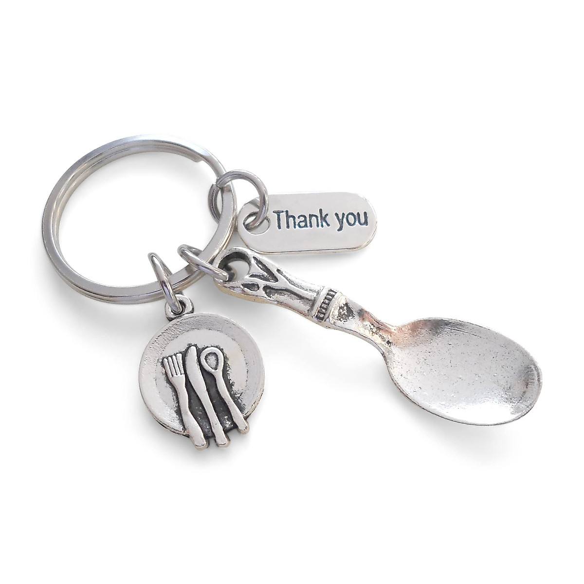 Lunch Server Spoon, Plate, and Thank You Charm Keychain, School Lunch Serving Staff Appreciation Gift