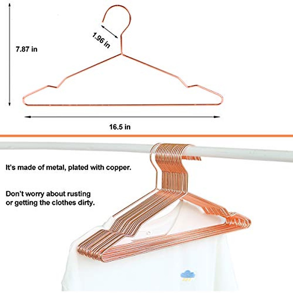 CertBuy 30 Pack Strong Metal Hanger 16.5 Inch, Metal Wire Clothes Hangers Coat Hanger Standard Hangers with Anti-Slip Grooves for Everyday Use, Rose Gold