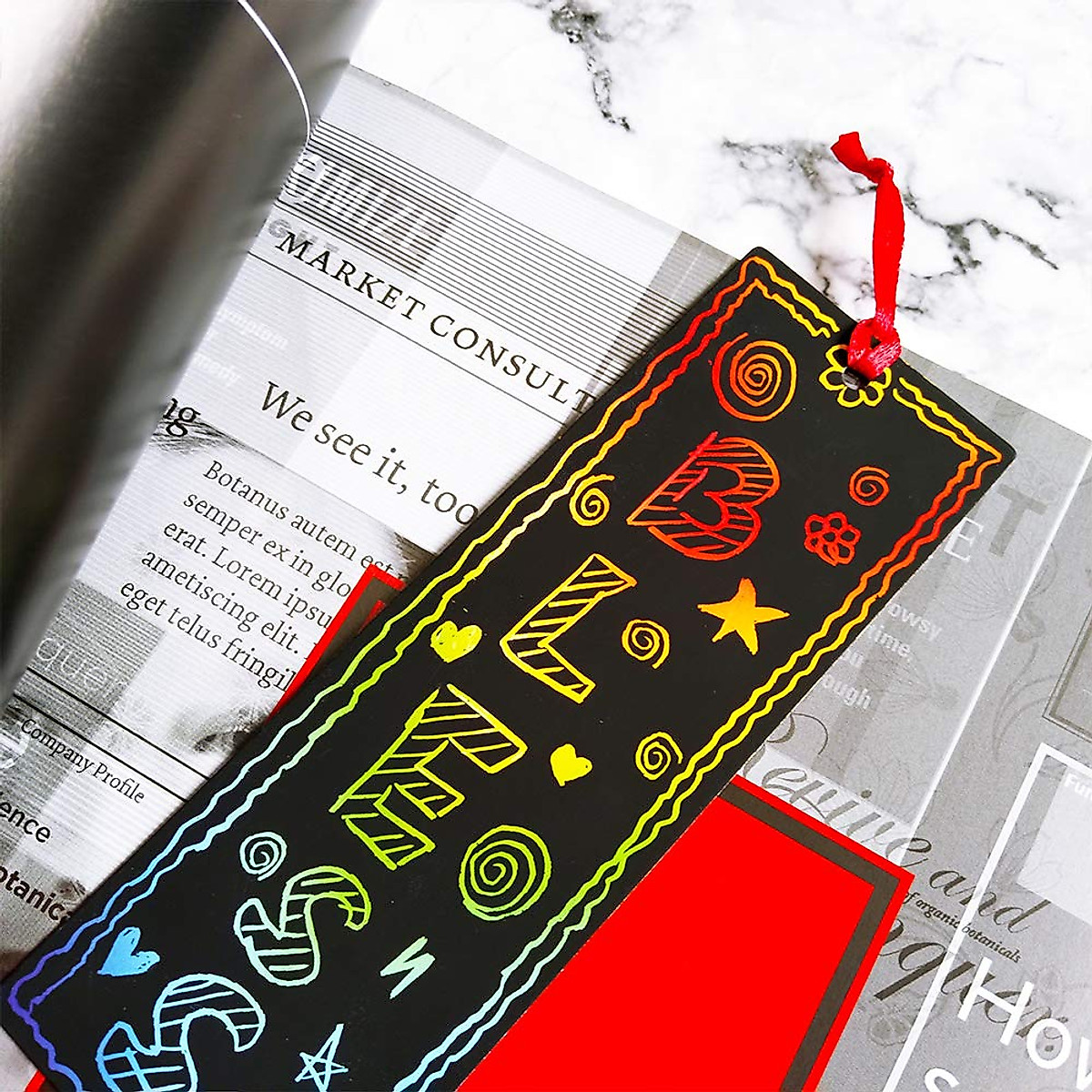 Supla 36 Set 2 Style Magic Scratch Rainbow Bookmarks Making Kit for Kids Students Party Favor Scratch Paper DIY Bookmarks Bulk with Scratching Tools Satin Ribbons for Classroom Activities