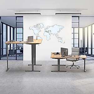 Progressive Desk Corner Standing Home Office Desk, White Frame, Grey Oak