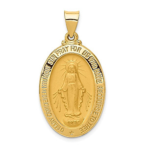 Diamond2Deal 14k Yellow Gold Polished and Satin Miraculous Medal Pendant (L- 34.5 mm W- 18 mm)
