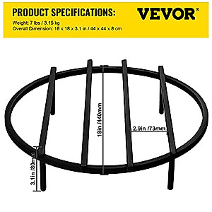 VEVOR Fire Pit Grate, Heavy Duty Iron Round Firewood Grate, Round Wood Fire Pit Grate 18", Firepit Grate with Black Paint, Fire Grate with 4 Removable Square Legs for Burning Fireplace and Firepits