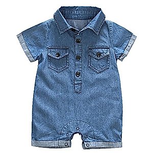 Ding-dong Baby Boy Girl Summer Jeans Denim Short Sleeve Romper(18-24M)